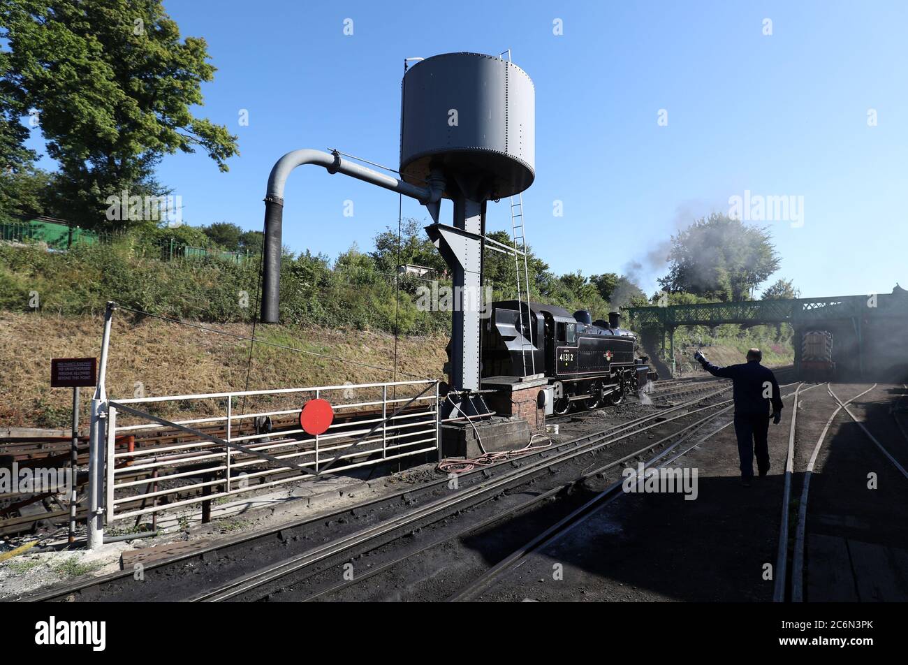 The British Railways Ivatt Class 2MT Tank Engine 41312 is moved into ...