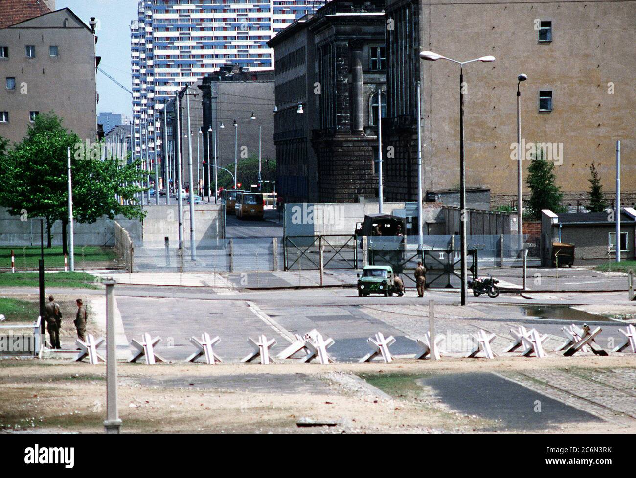 A view looking over from the West German side of "The Wall" into ...