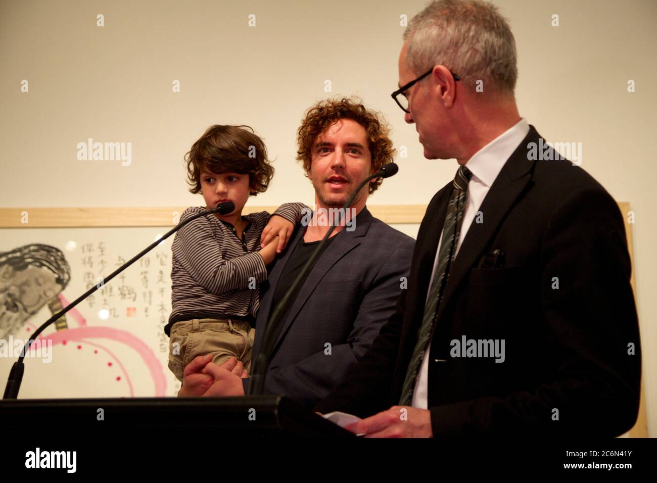 AGNSW Director Dr Michael Brand presents artist Vincent Fantauzzo with ...