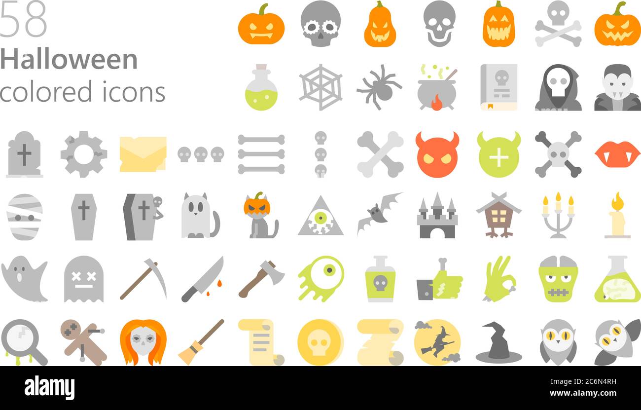 58 halloween colored icons for web, mobile app, presentations and other ...