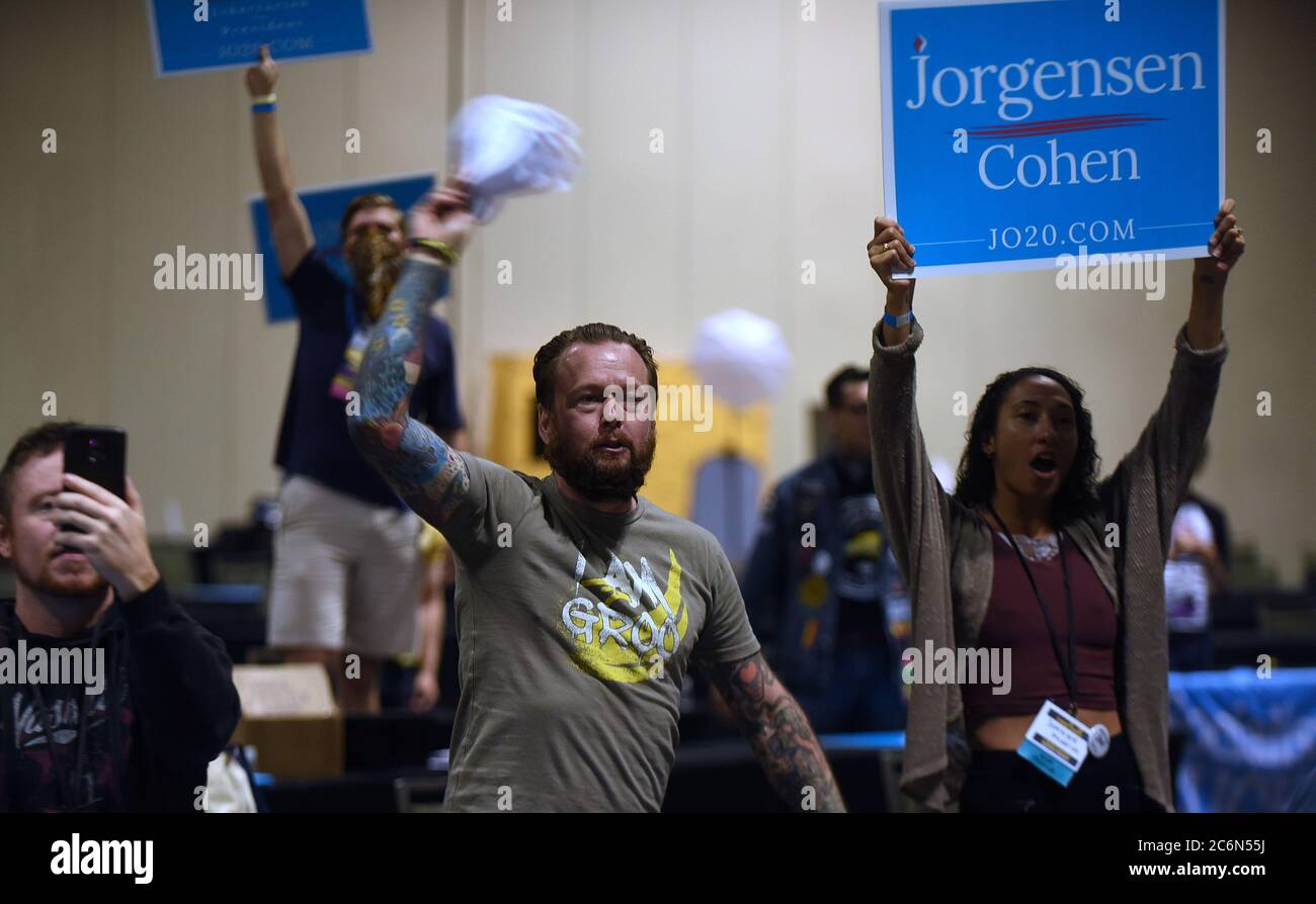 Orlando, United States. 10th July, 2020. Delegates react as Jo ...