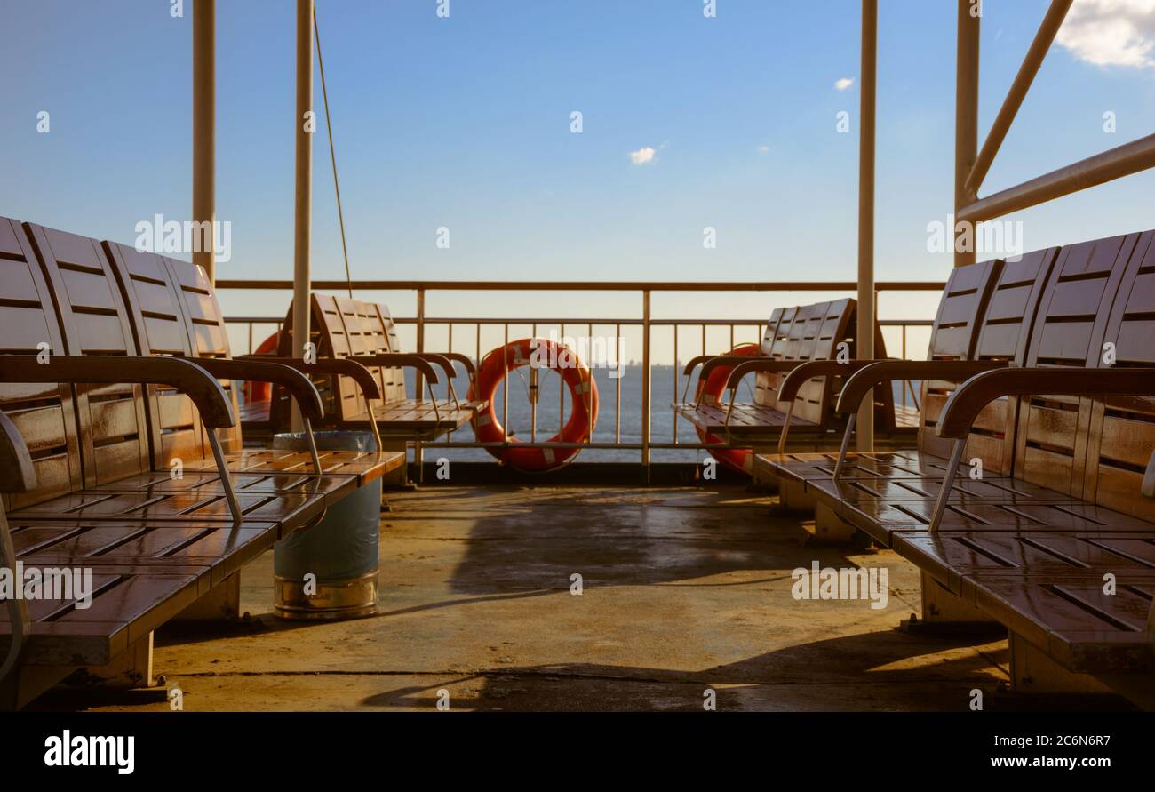 empty seats on ferry terrace, wide angle close-up shot Stock Photo - Alamy