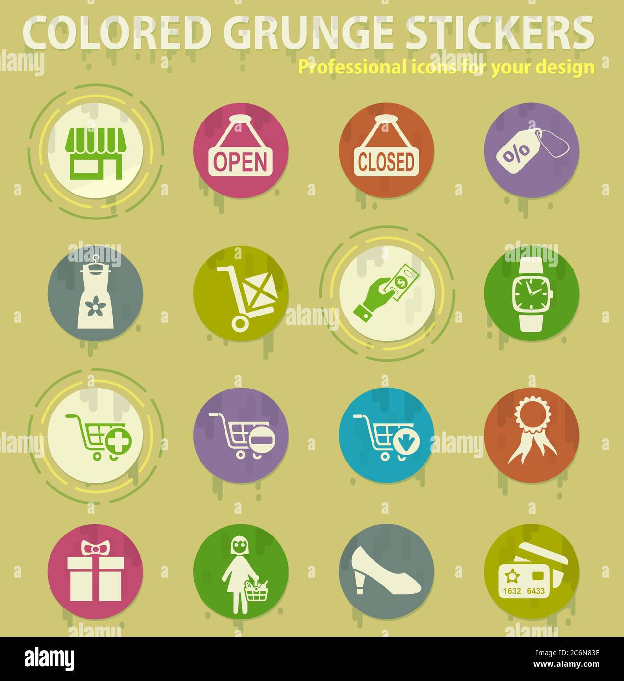 shopping and e-commerce colored grunge icons Stock Vector Image & Art ...