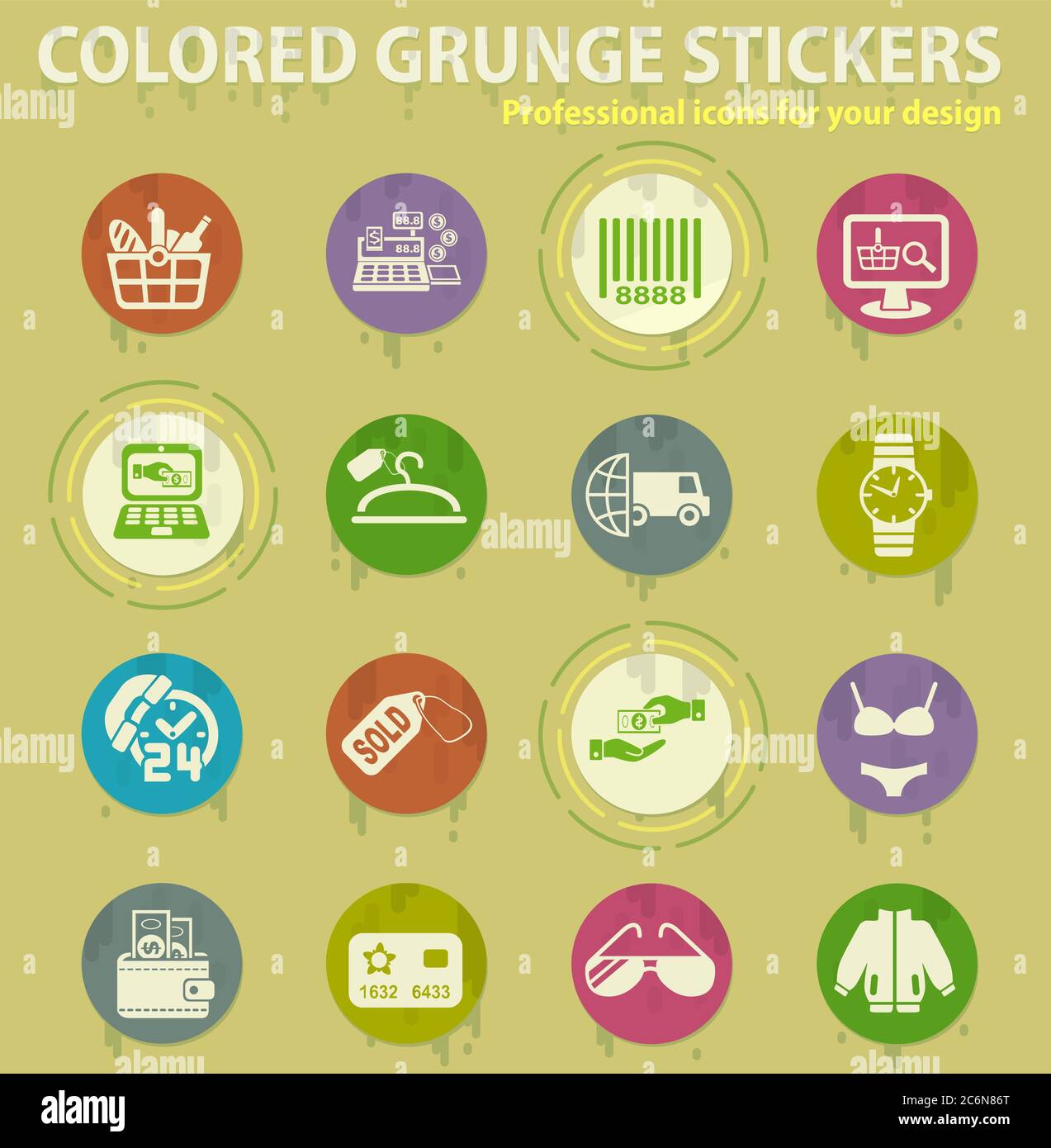 shopping and e-commerce colored grunge icons Stock Vector Image & Art ...