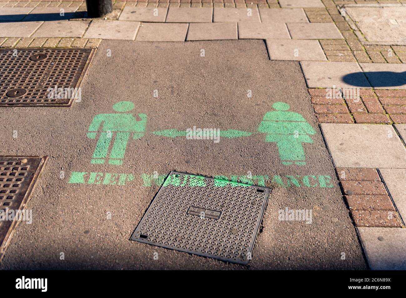 Keep your distance signs in East Ham, London Stock Photo - Alamy