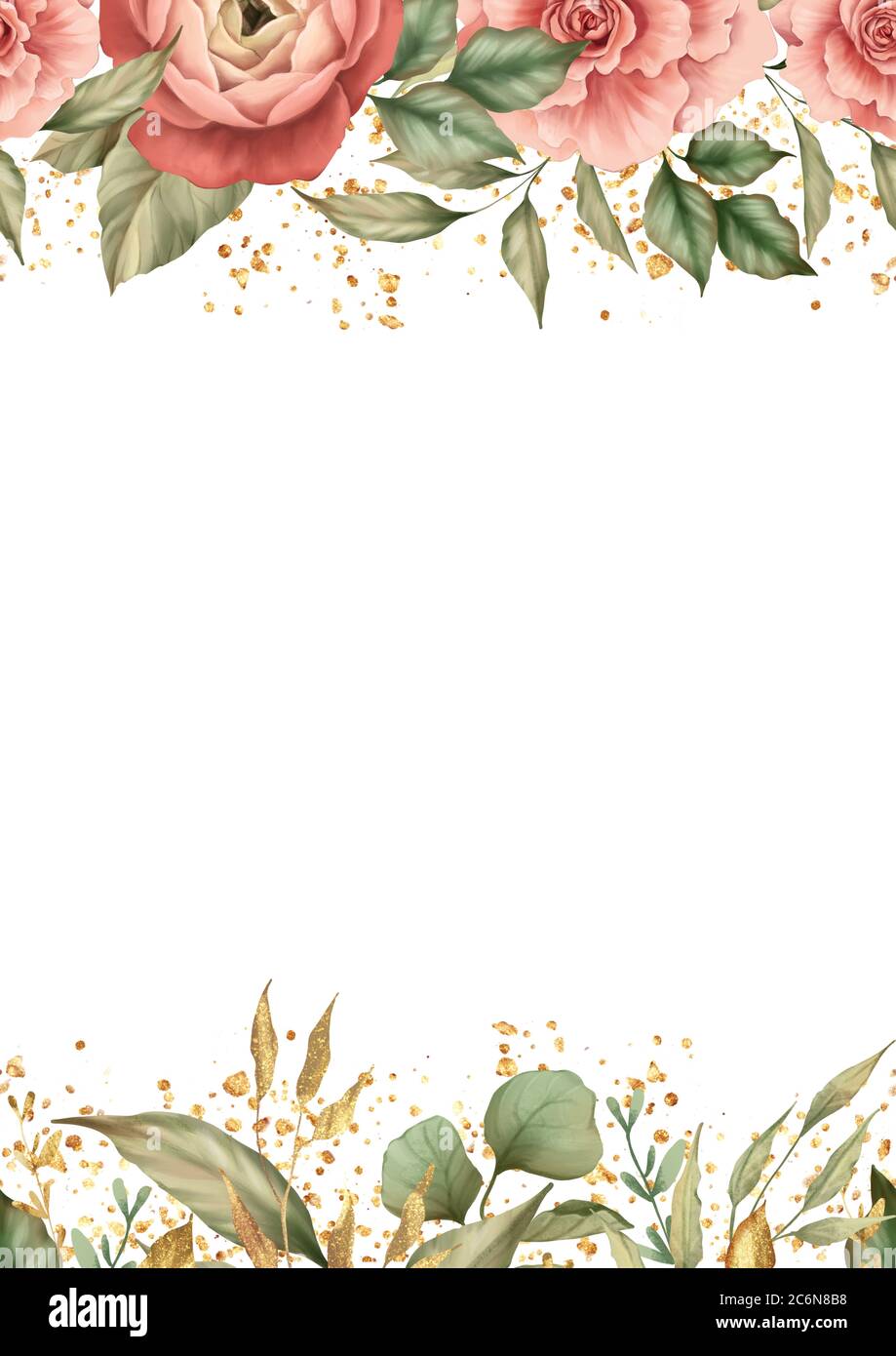 Flowers and leaves frame or border, seamless horizontal background ...