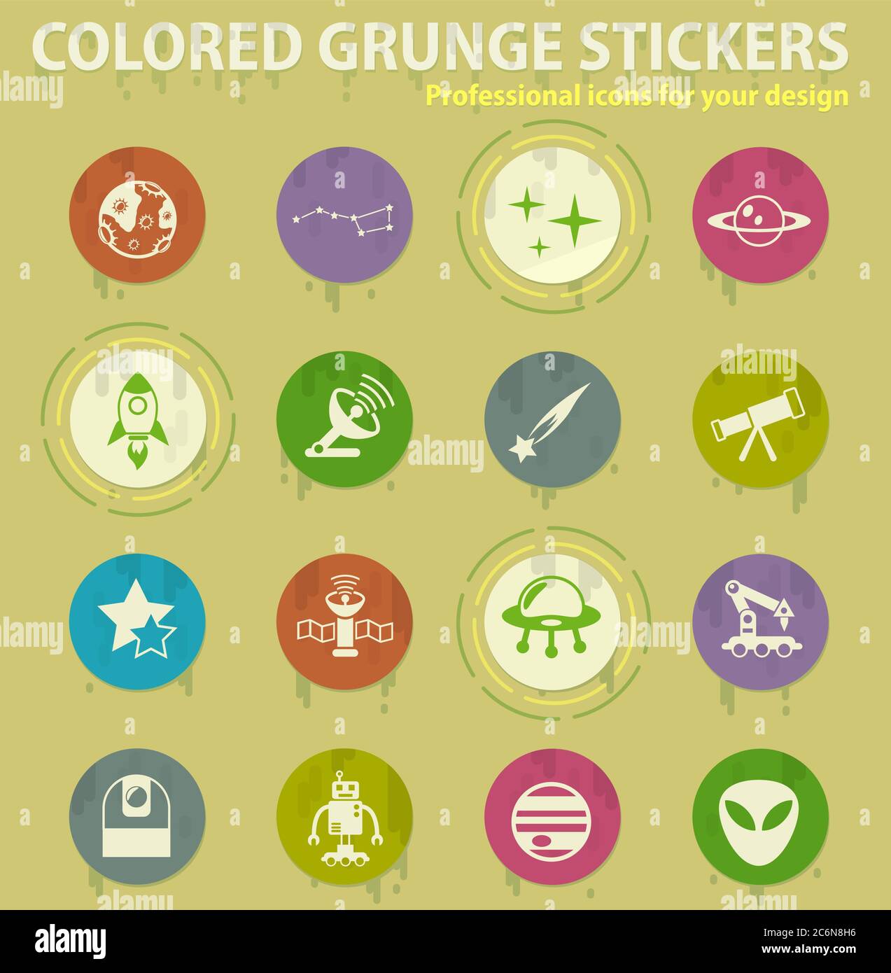 space colored grunge icons Stock Vector Image & Art - Alamy