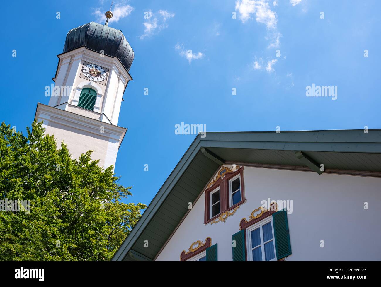 Germany, Bavarian lander, Ettal, upward view of the St.Piter and Paul ...