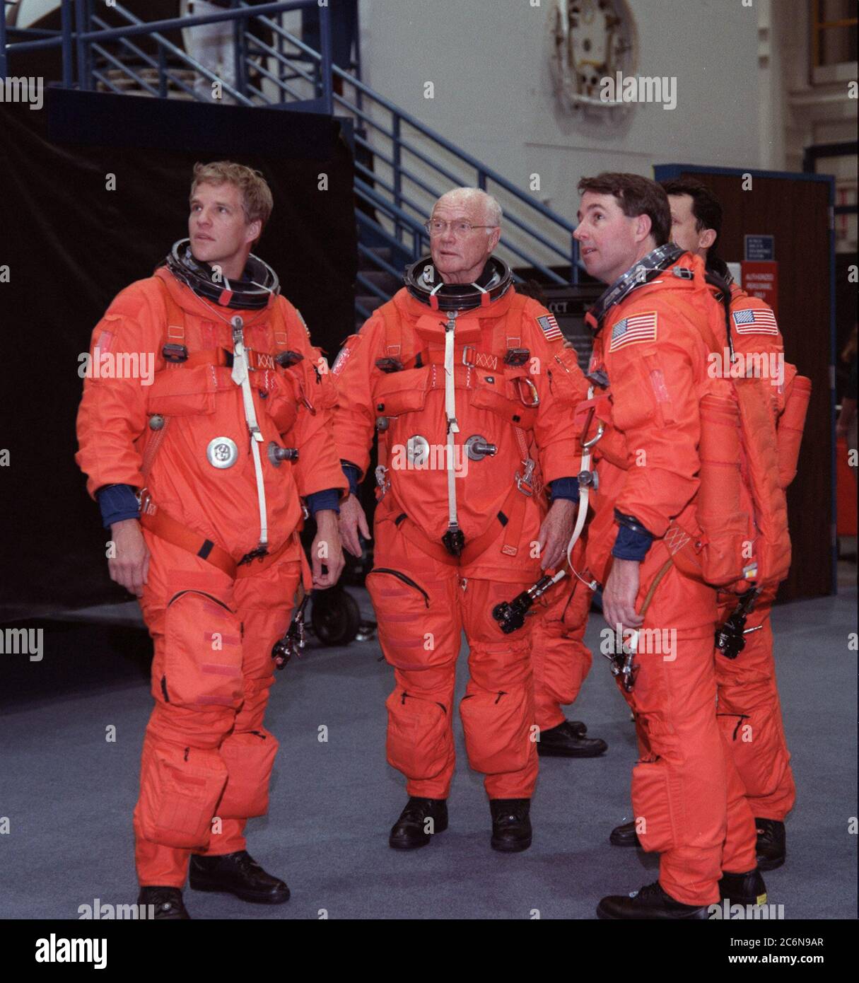 (5 June 1998) --- Four members of the STS-95 crew look on as a fifth ...