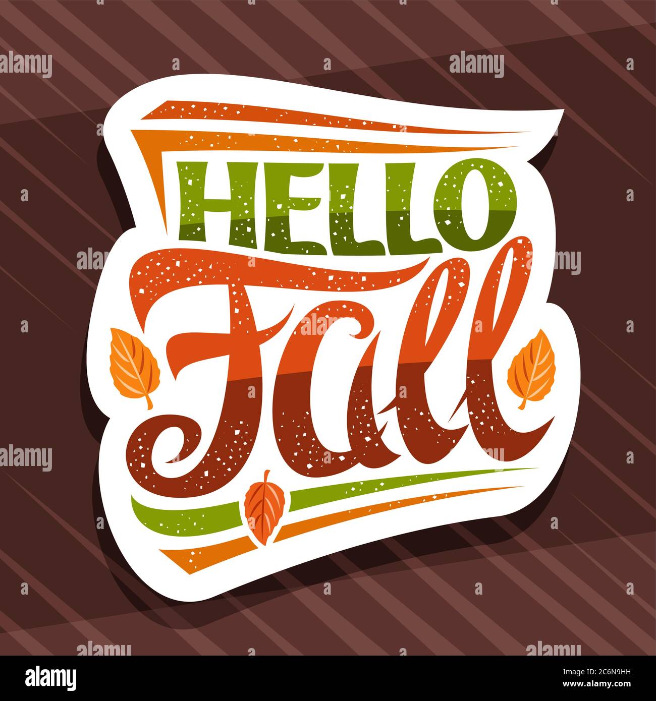 Vector lettering Hello Fall, white label with curly calligraphic font ...