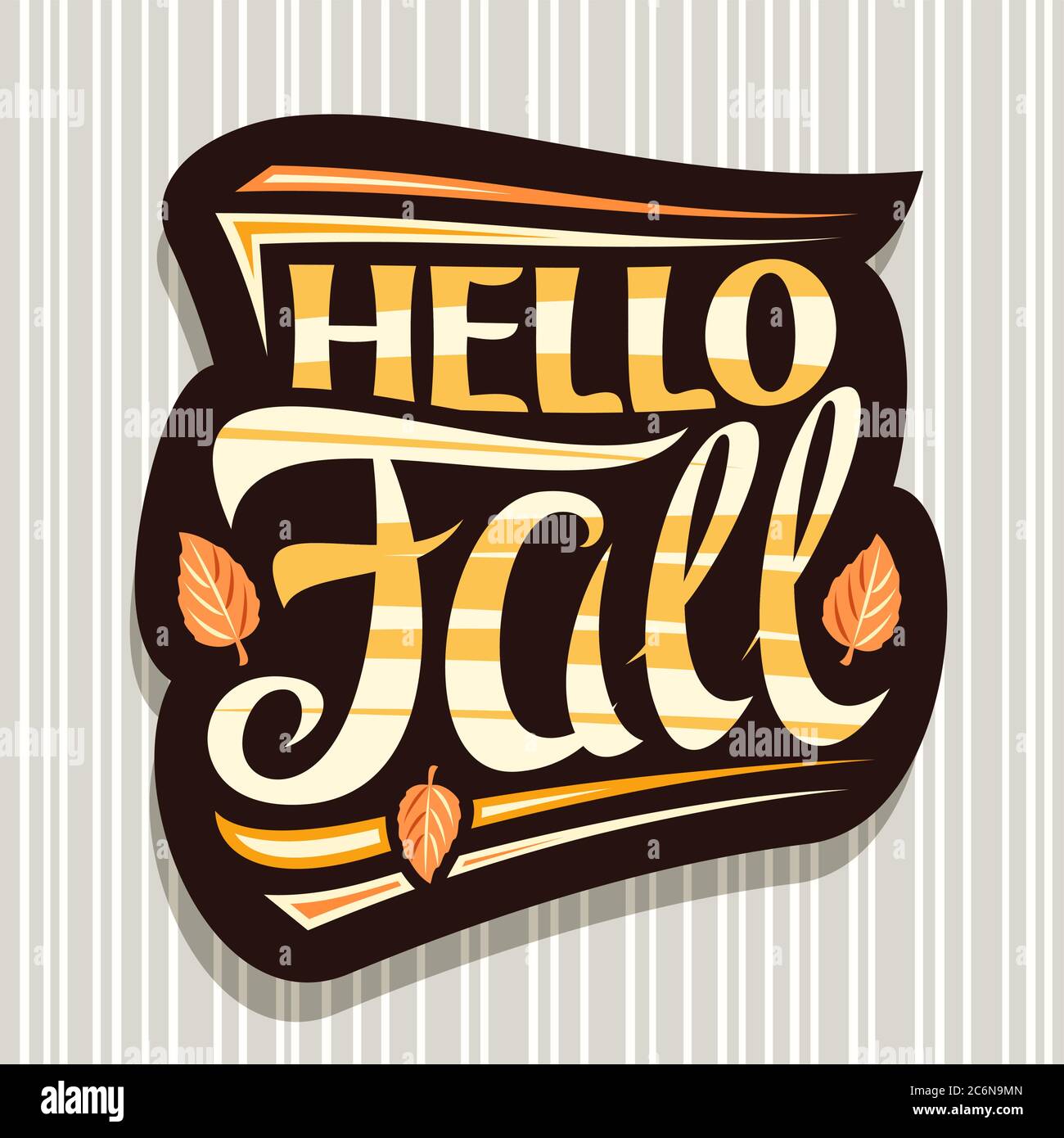 Vector lettering Hello Fall, black label with curly calligraphic font ...