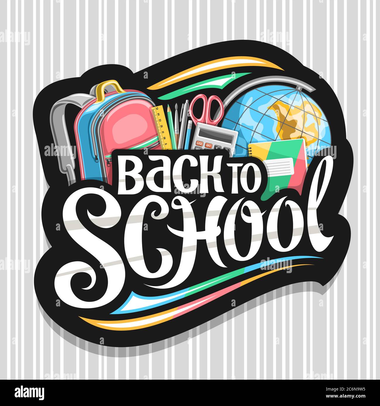 Vector logo for School, black decorative badge with illustration of ...