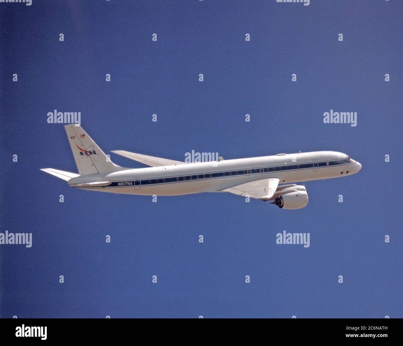 NASA's DC-8 Airborne Science platform shown against a background of a ...