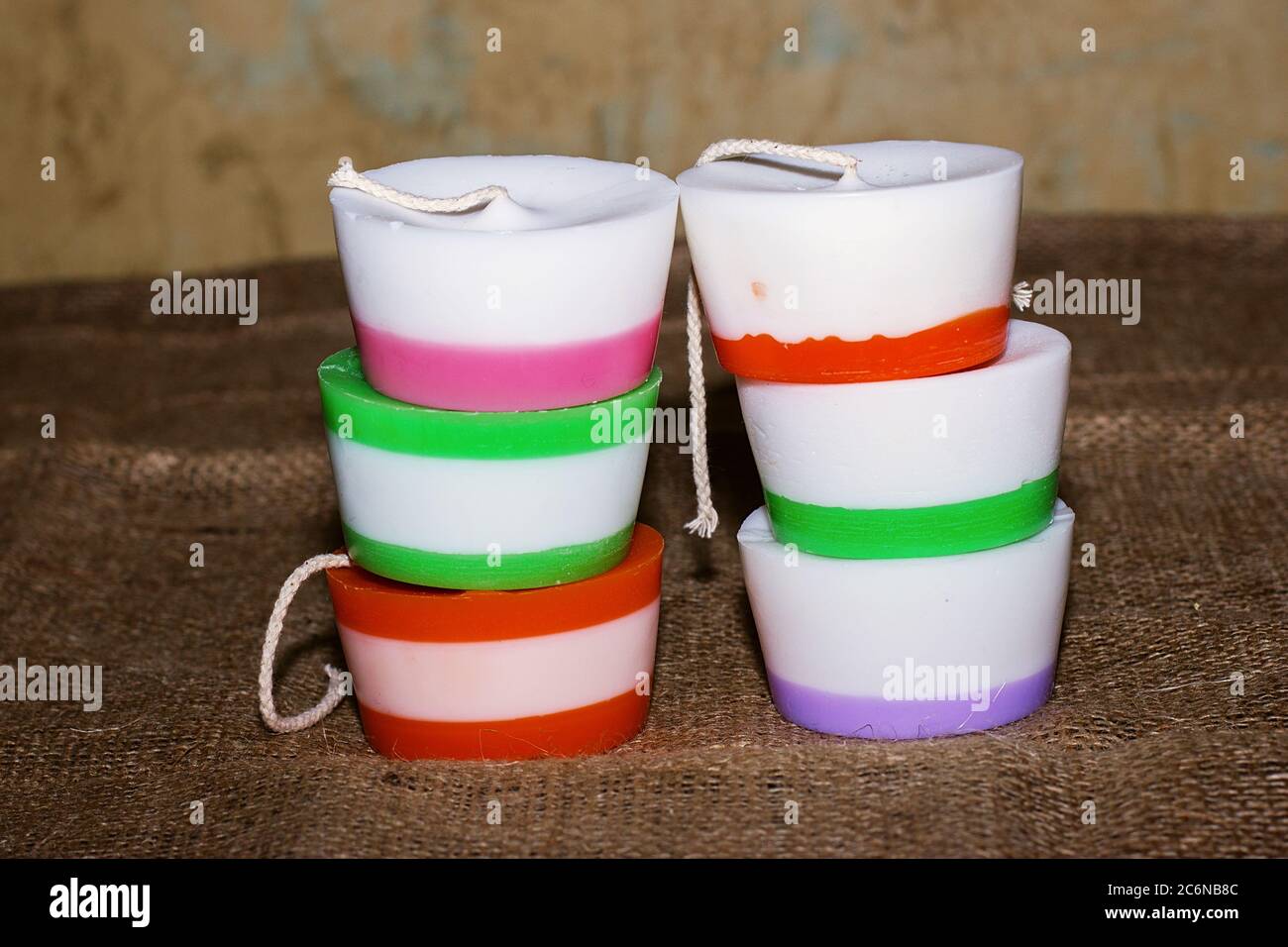 Decorative Handmade candles in the shape of a cylinder Stock Photo - Alamy