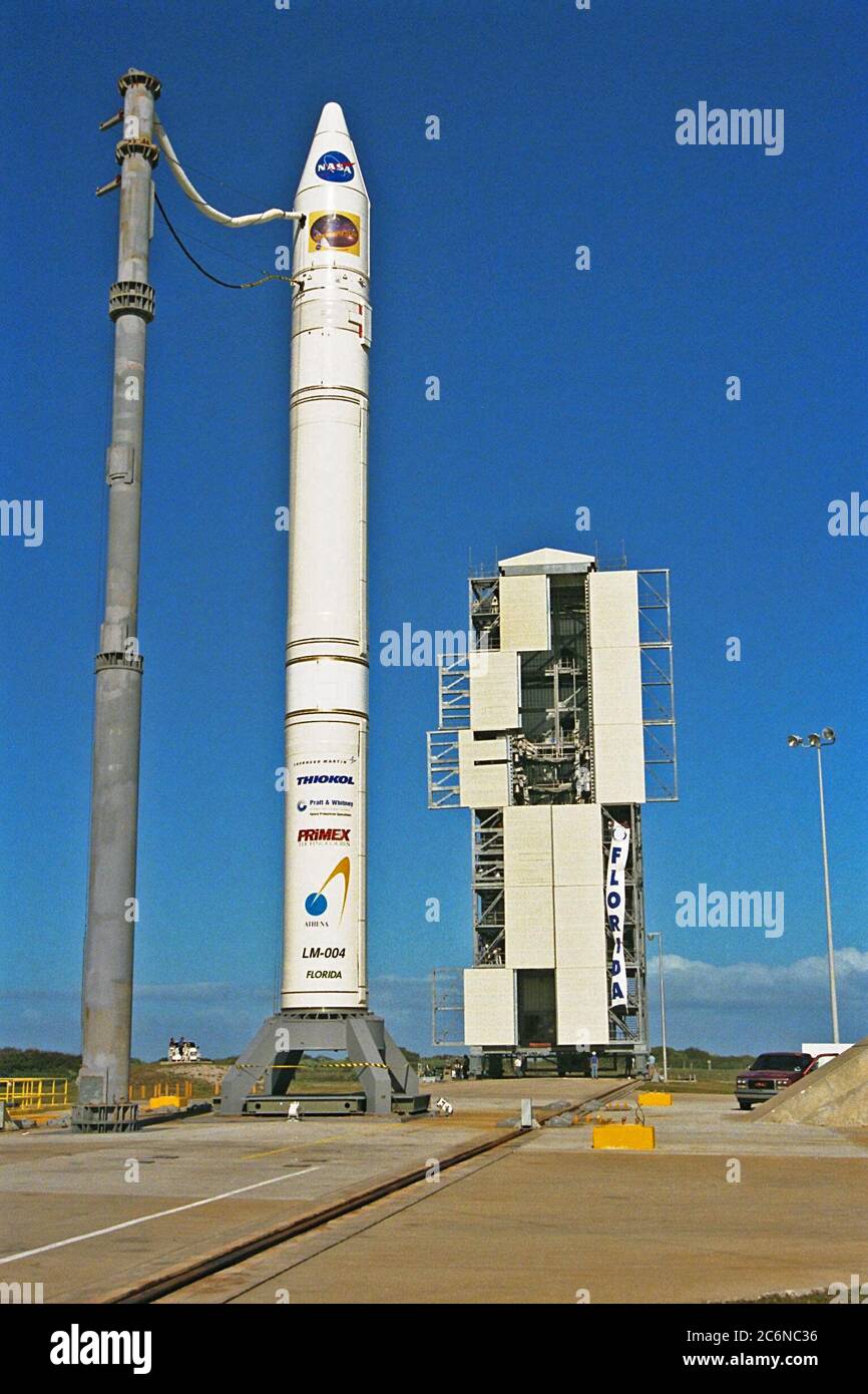 NASA’s Lunar Prospector is readied for launch as its gantry-like ...