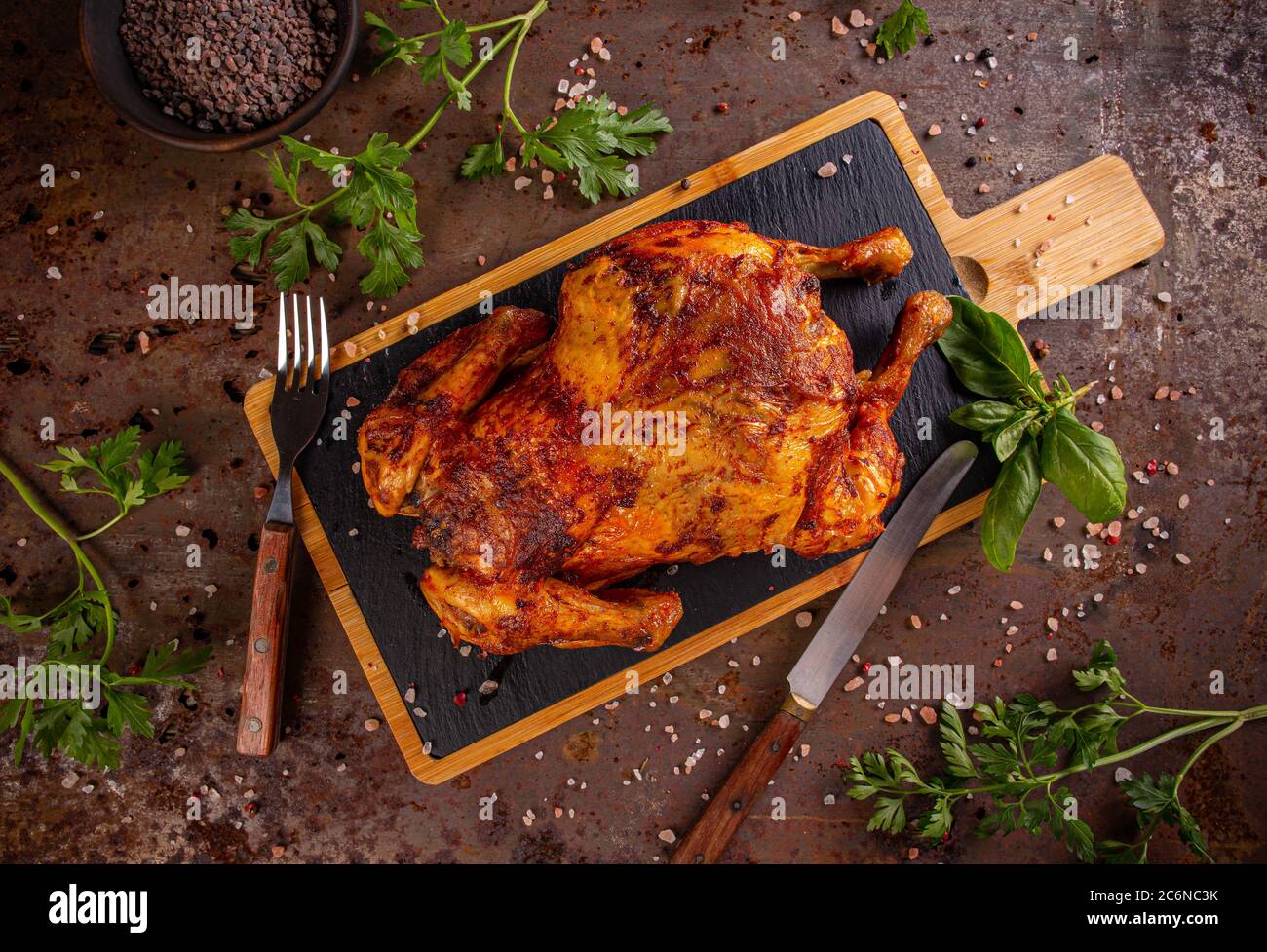 Top view knife cutting chicken hi-res stock photography and images - Alamy