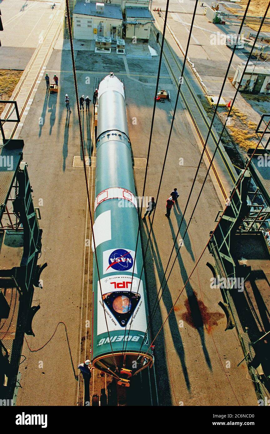 On Pad 17A at Cape Canaveral Air Station, cables from the top of the ...