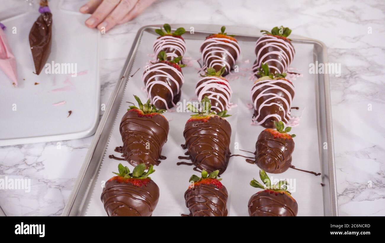Step by step. Garnishing chocolate dipped strawberries with drizzled ...