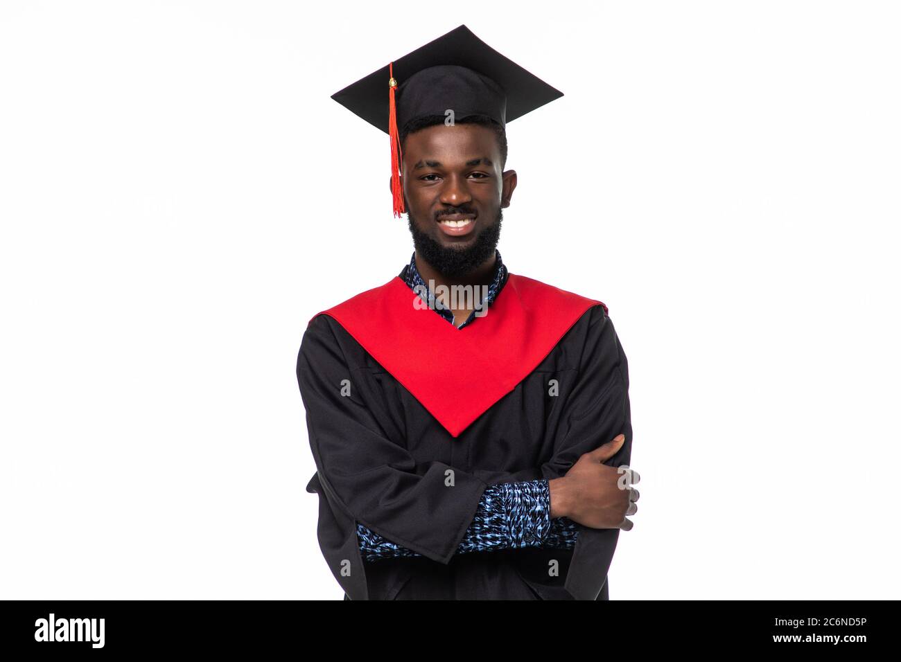 African American man college graduate on white background Stock Photo ...