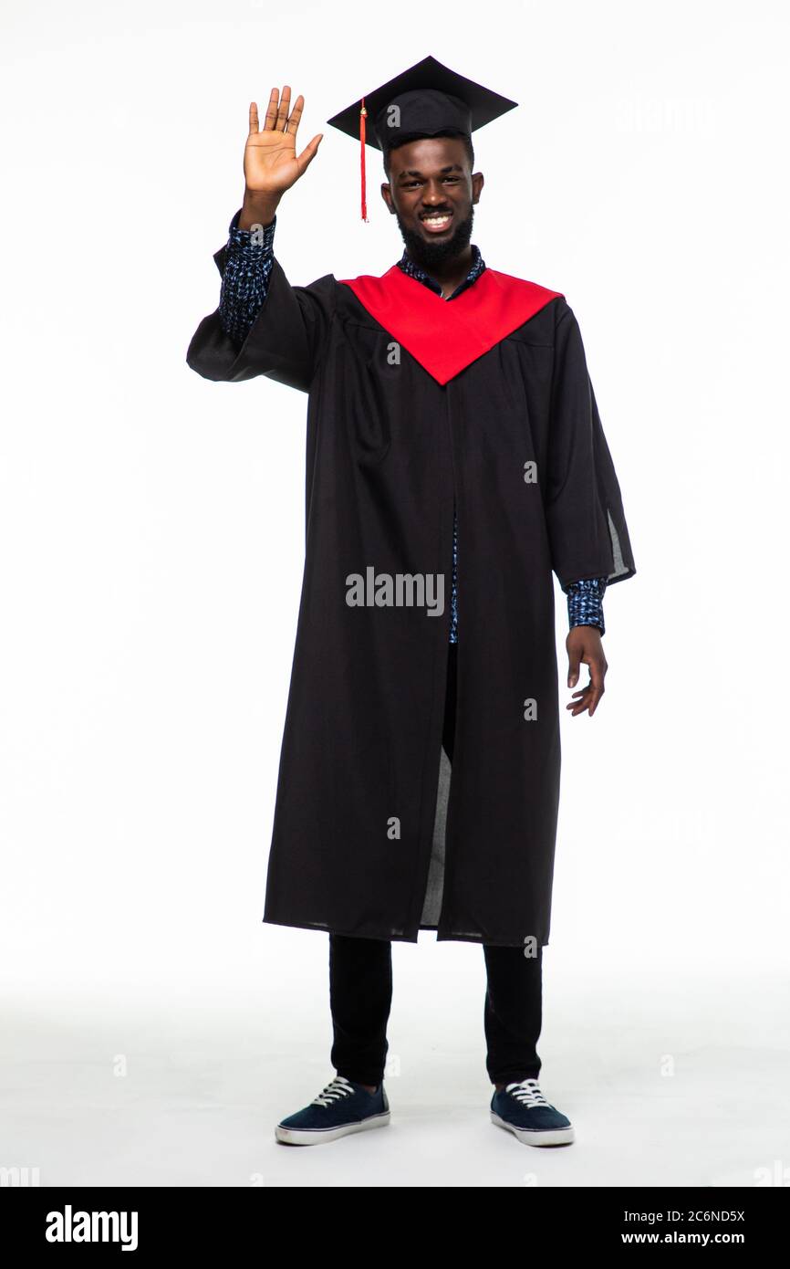 african american male graduate full length on white background Stock ...