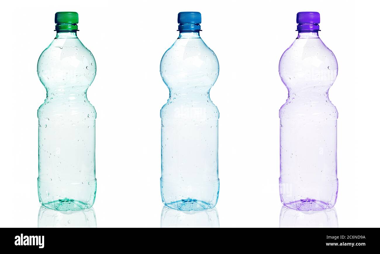 Three empty plastic bottle isolated on white background Stock Photo - Alamy