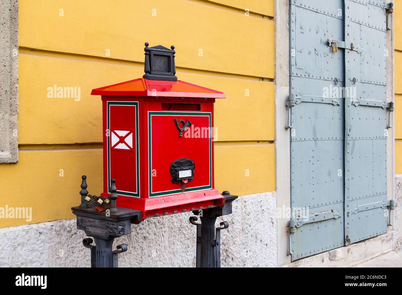 Traditional red street mailbox in Budapest, Hungary Stock Photo - Alamy
