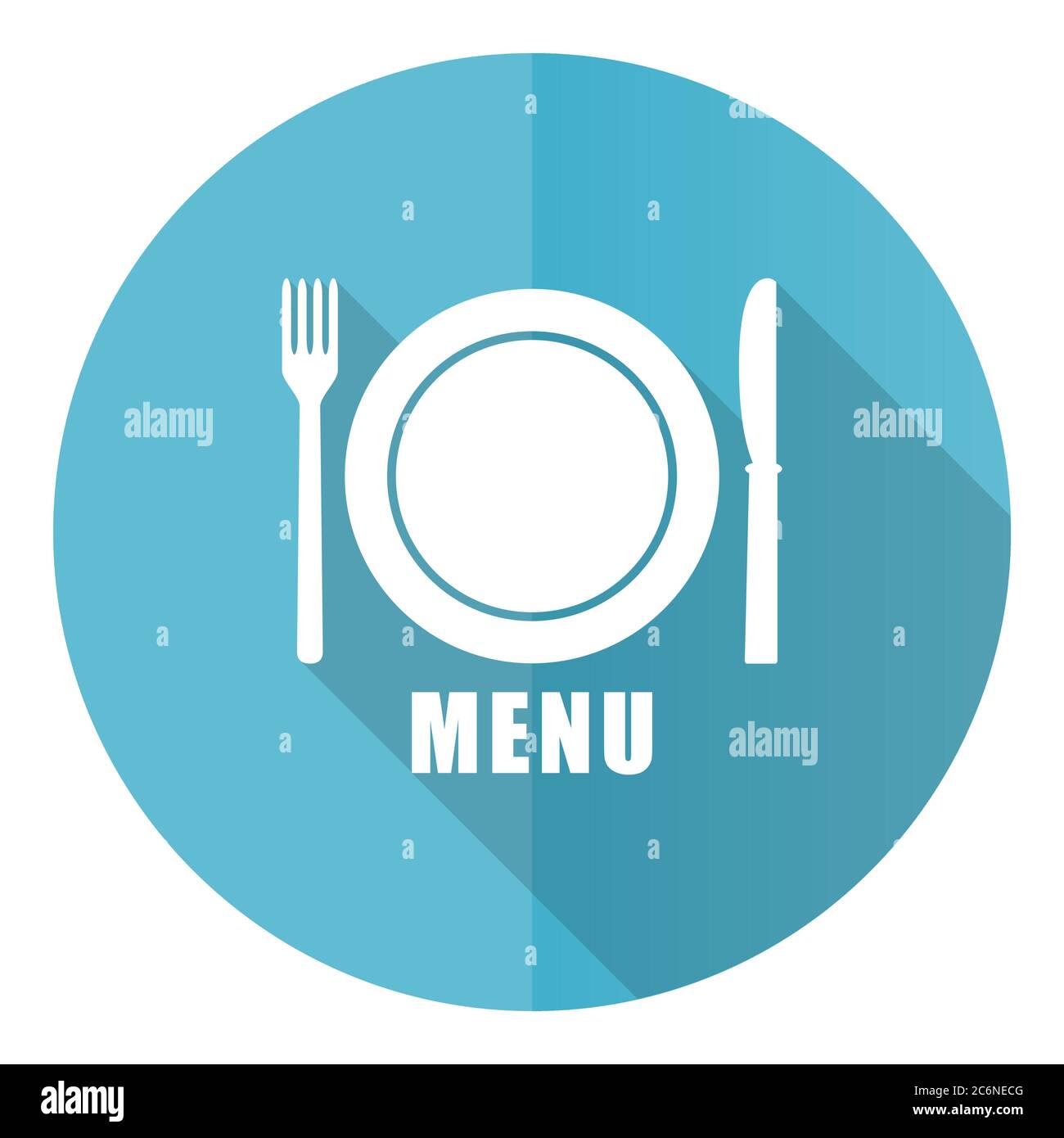 Menu vector icon, flat design blue round web button isolated on white ...