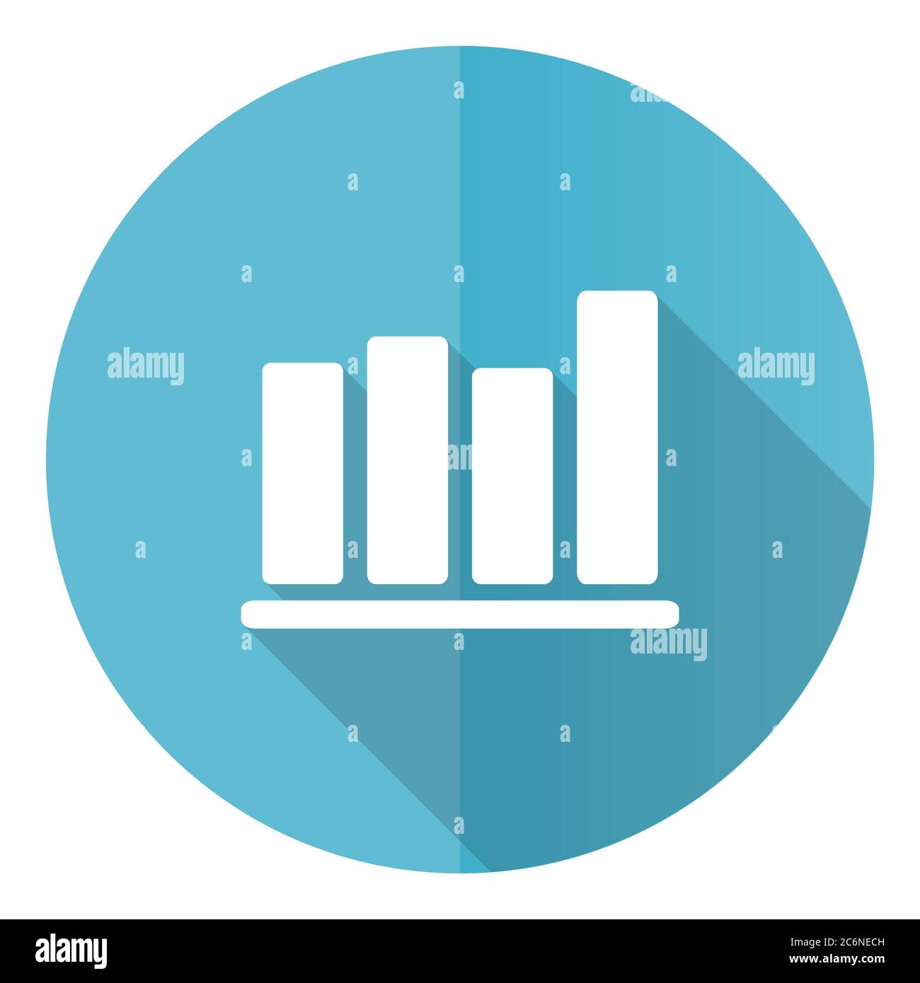 Bar chart vector icon, flat design blue round web button isolated on ...