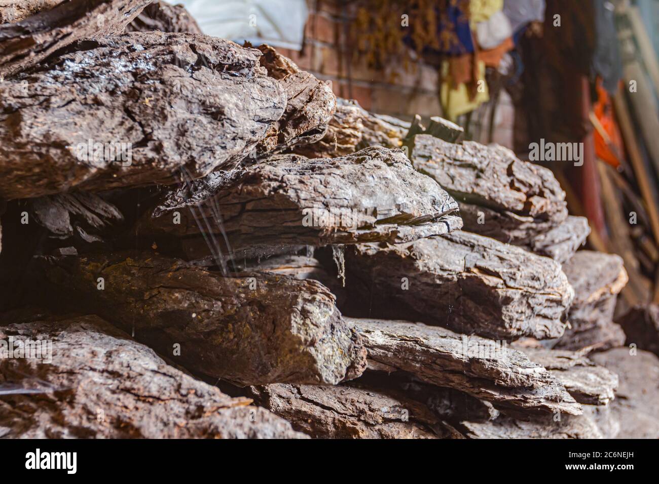 Storage of dry wooden coal, charcoal is piled and ready for ussage ...