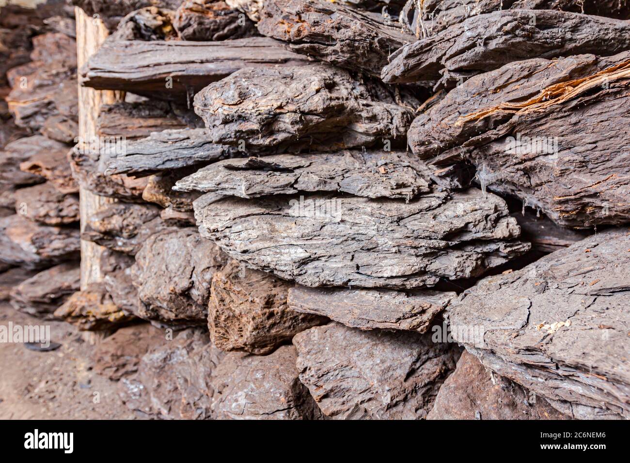 Storage of dry wooden coal, charcoal is piled and ready for ussage ...