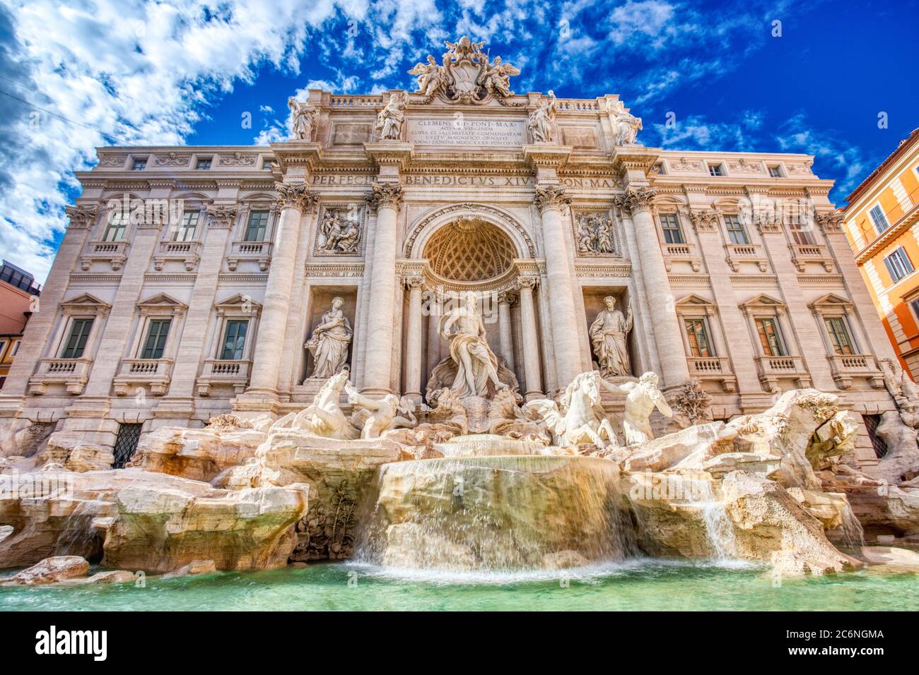 Illuminated Fontana Di Trevi, Trevi Fountain during a Sunny Day, Rome, Italy Keywords: fountain ...