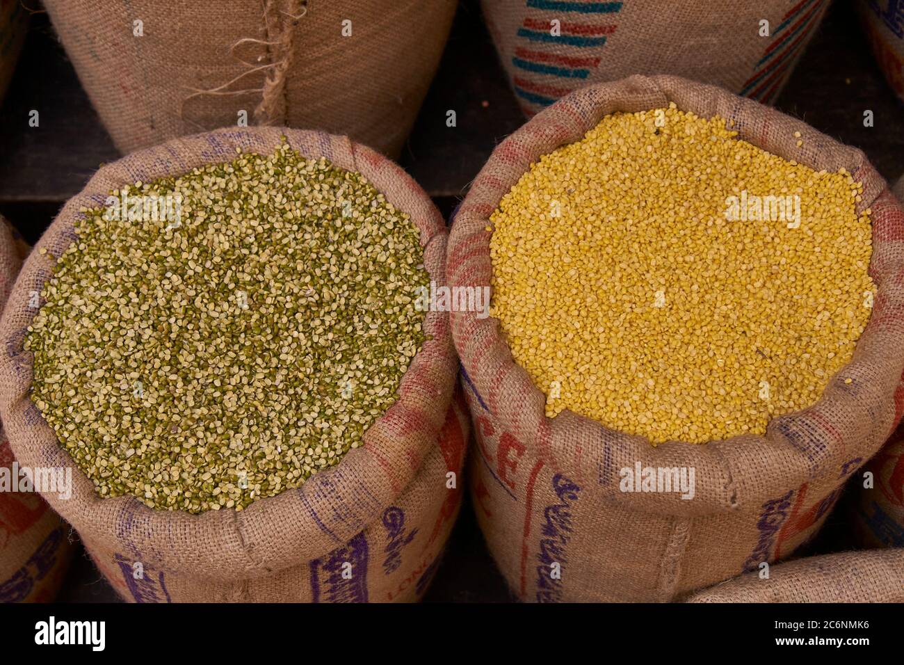 Colourful arrangement of pulses and lentils for sale at a market in Old ...