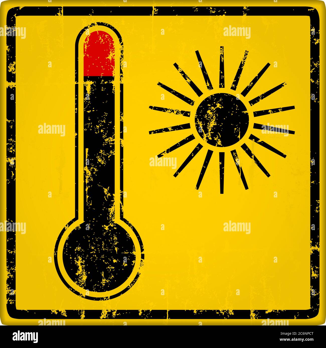 Heat warning sign with thermometer, grungy sytyle vector illustration ...