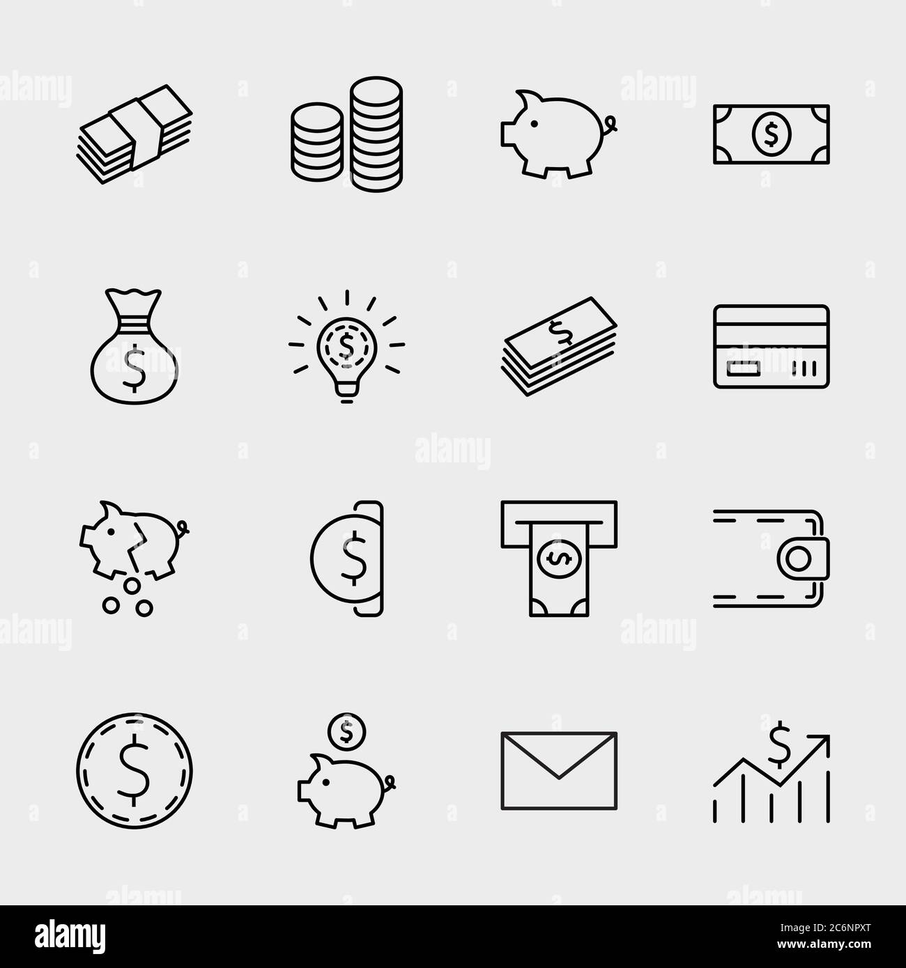 Money Related Line Icons. Icons Money Bag, Bank , Wallet, ATM. Editable Stroke Stock Vector ...