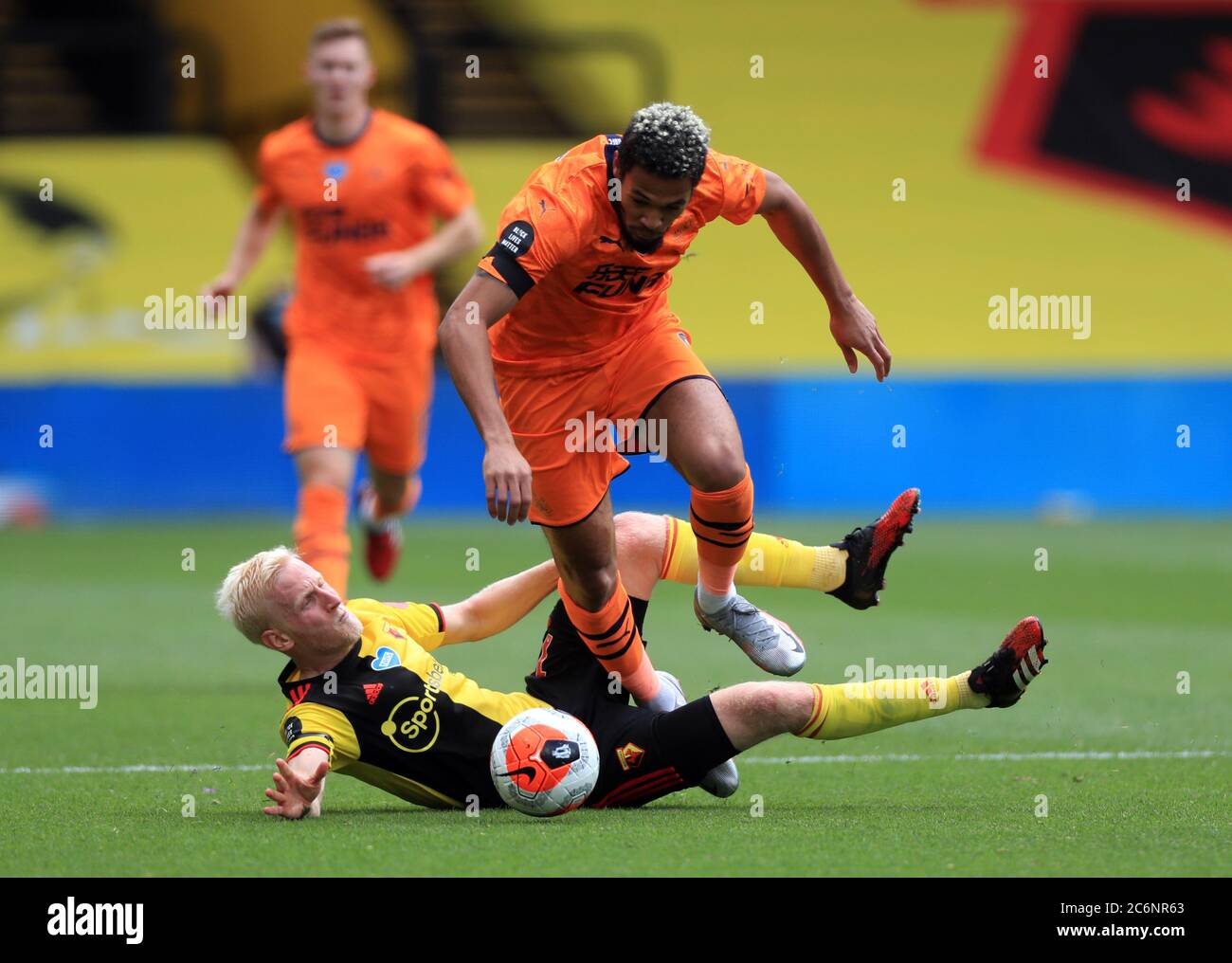 Newcastle United's de Lira Joelinton and Watford's Will Hughes during ...