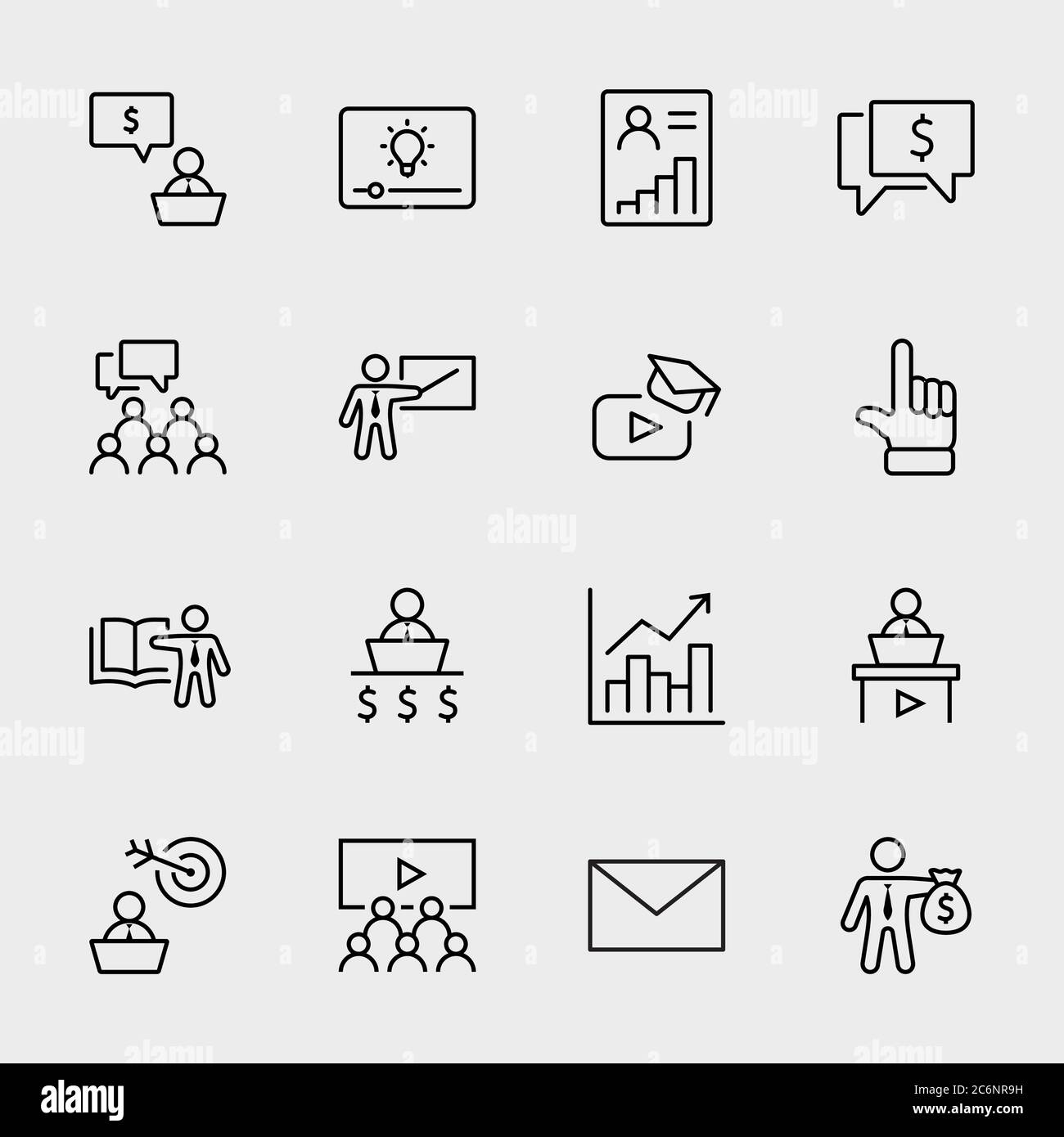 Business Training Line Icons. Icons Presentation, Video, Target ...