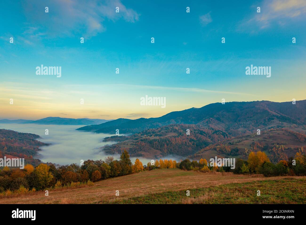 View of picturesque mountain valley with blue sky on background ...