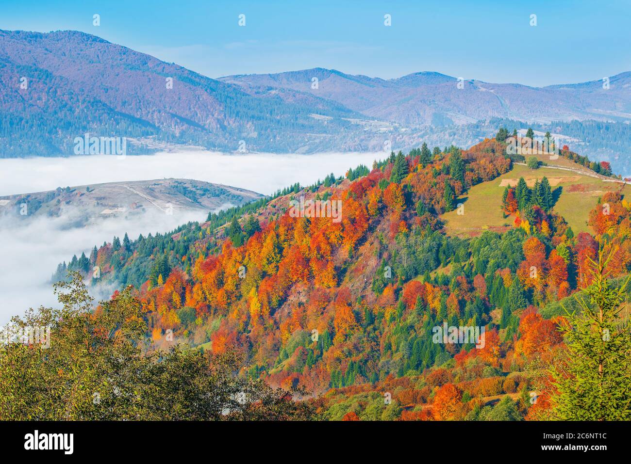 View of picturesque mountain valley with blue sky on background ...