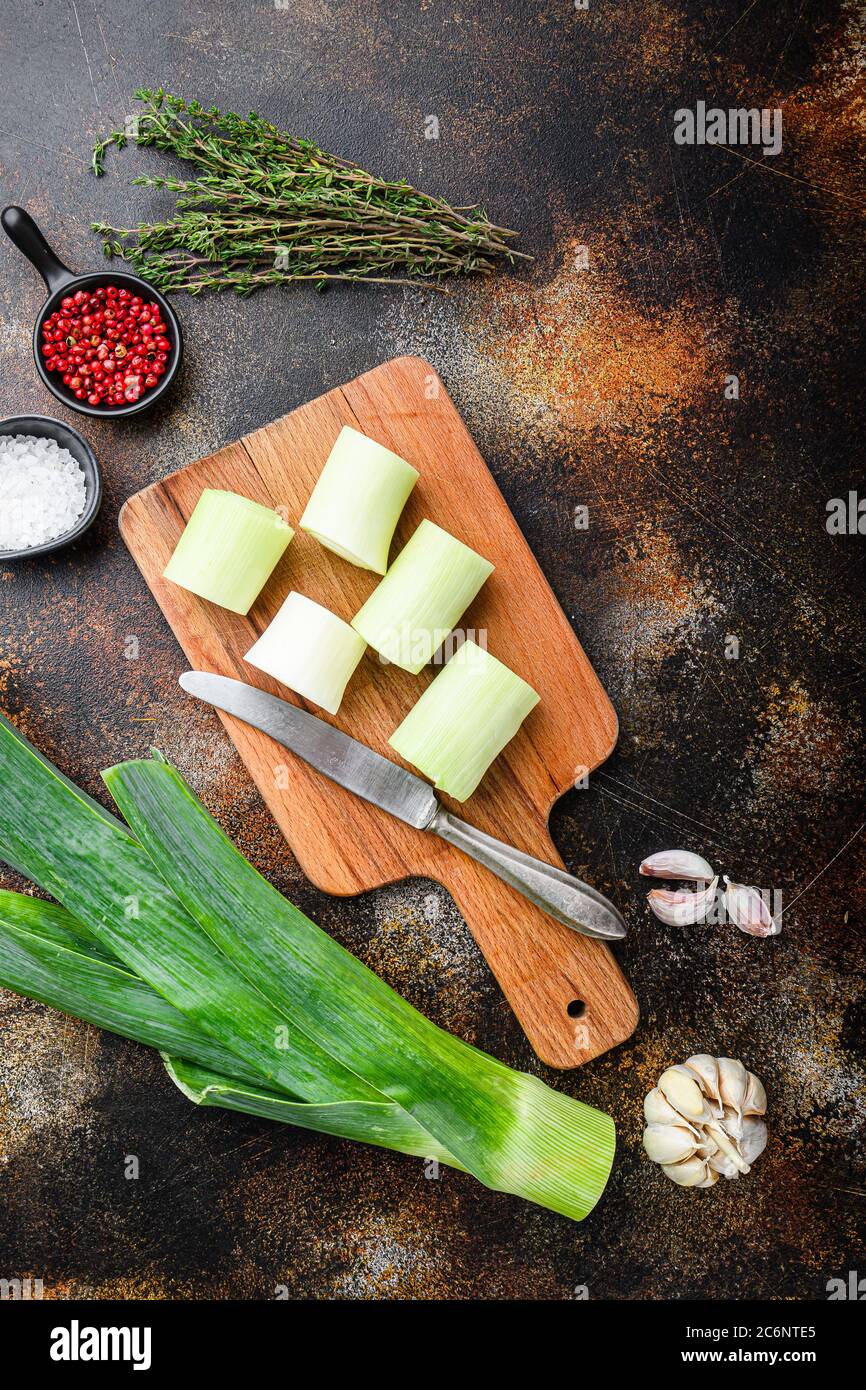 Chopped leek for cooking Braised Leeks with herbs ingredients , on ...