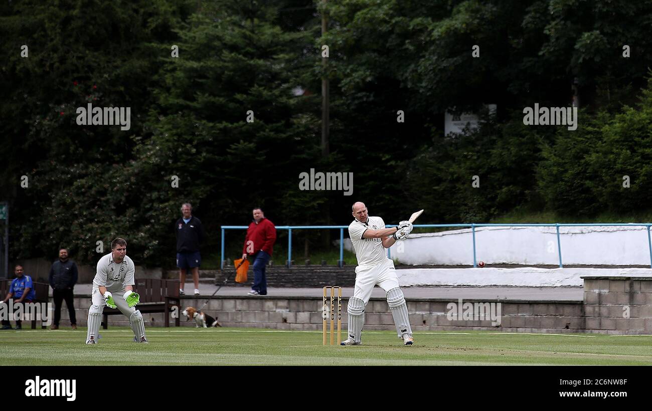 Rawtenstall Third teams Pete Gibbons hits out from the bowling of ...