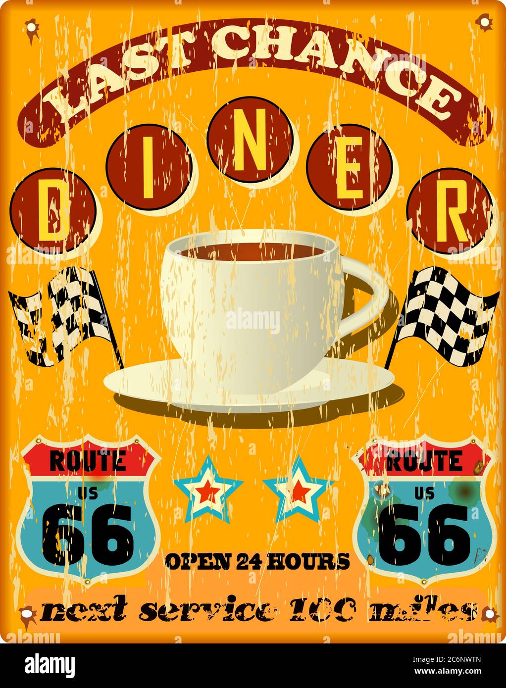 Vintage route 66 diner sign,old fast food restaurant advertsing sign ...