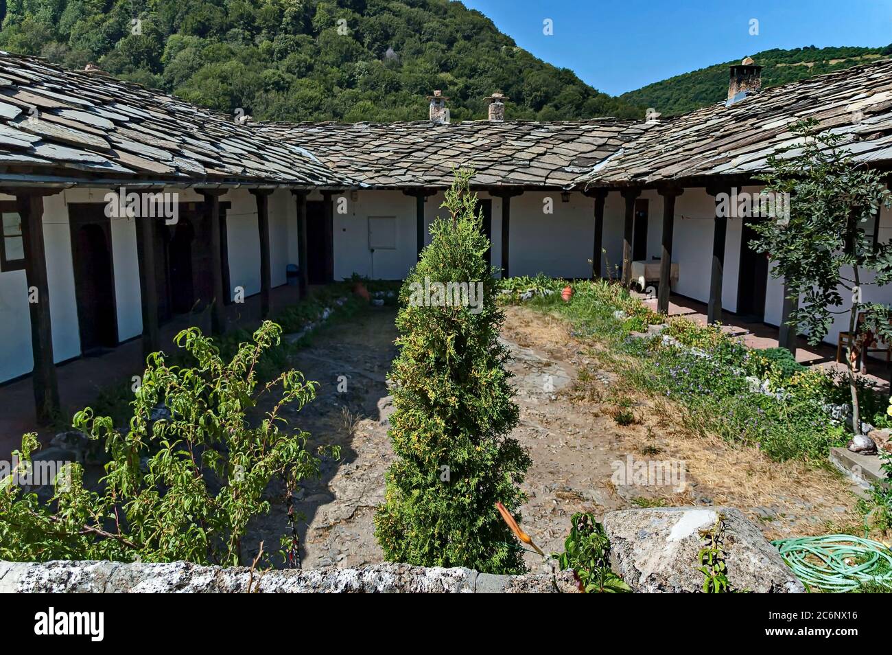 View of inner courtyard at Glozhene orthodox Monastery, built in 13th ...