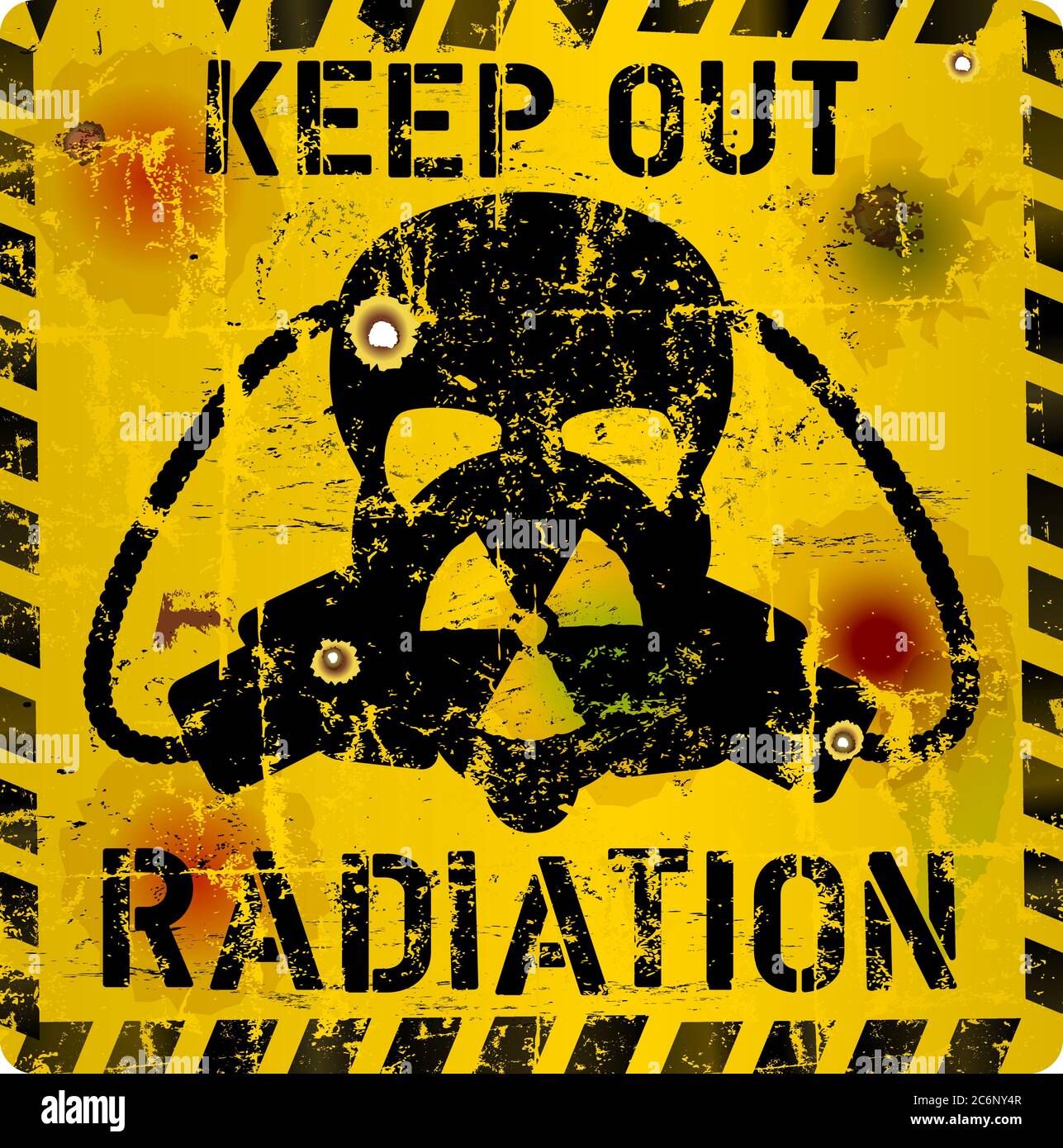 Radiation warning sign, skull and gas mask, grungy style,vector ...