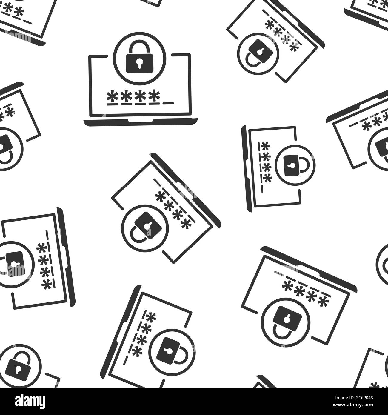 Laptop with password icon in flat style. Computer access vector ...