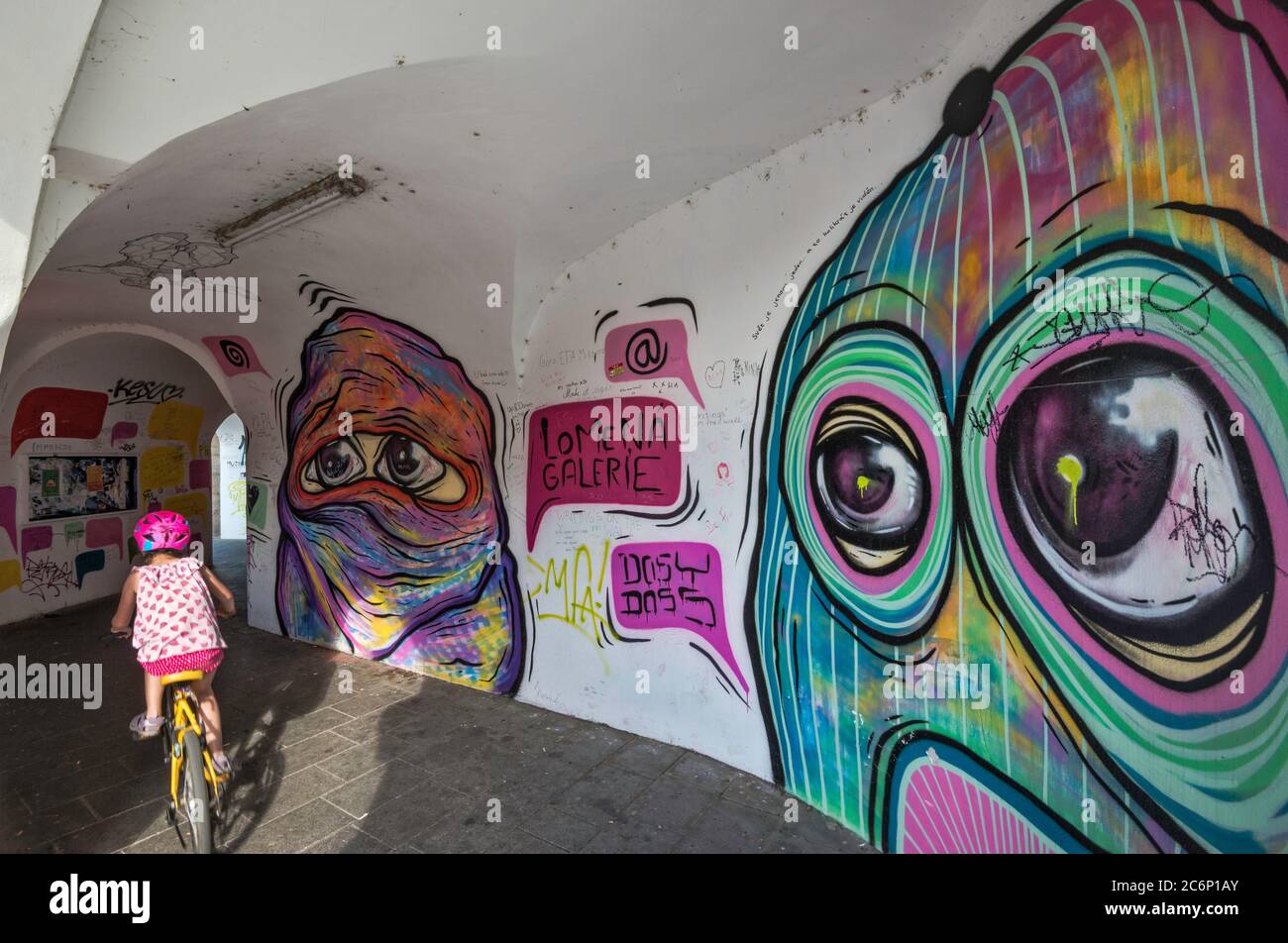 Street graffiti at passage at ulice Denisova in Olomouc, Moravia, Czech ...