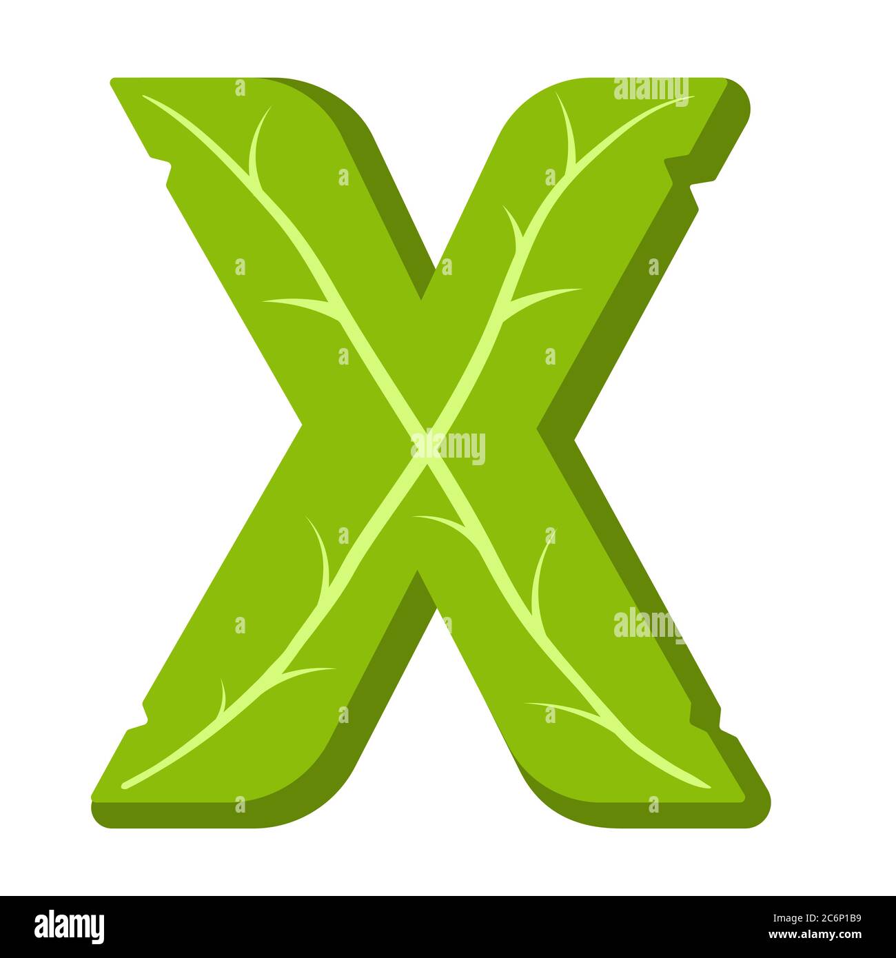 Letter X, green leaves summer vector alphabet. The simple logo of ...