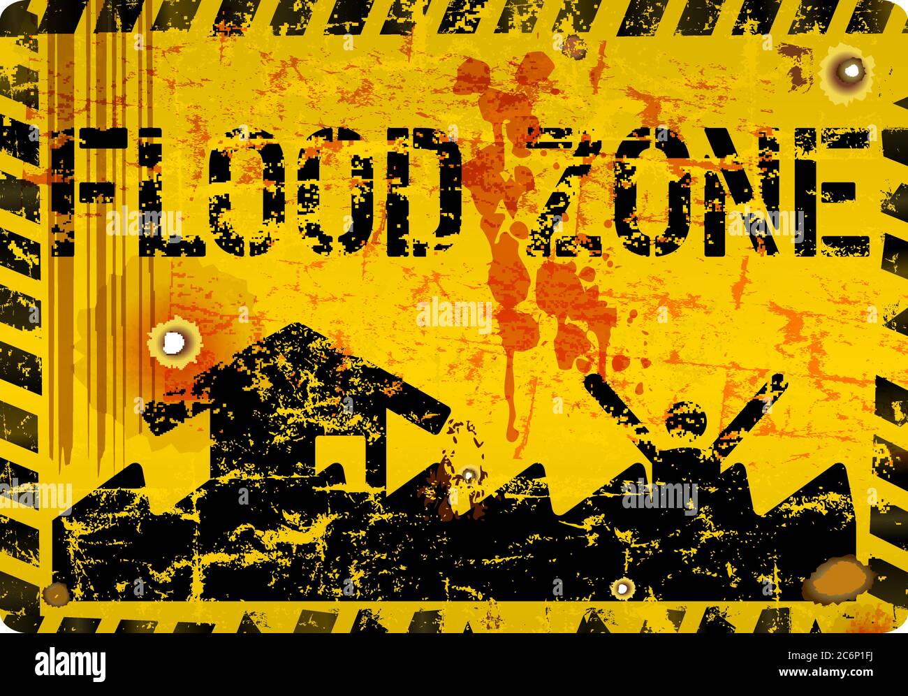 flood zone warning sign,climate change, inundation, flooding concept ...