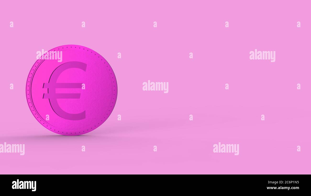 Pink euro coin sign Isolated with black background. 3d render isolated ...