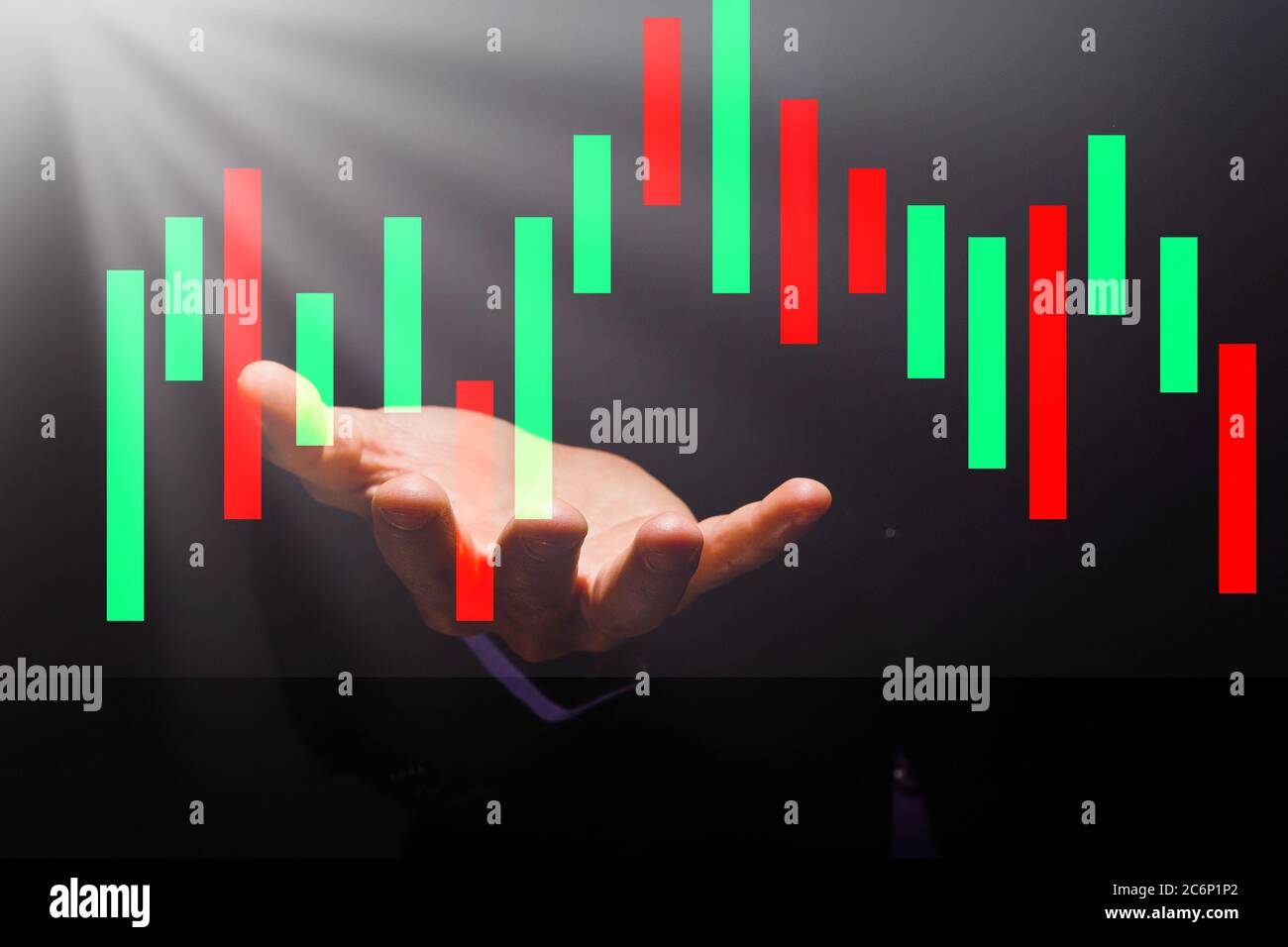 Business success with growing, rising charts and businessman in ...