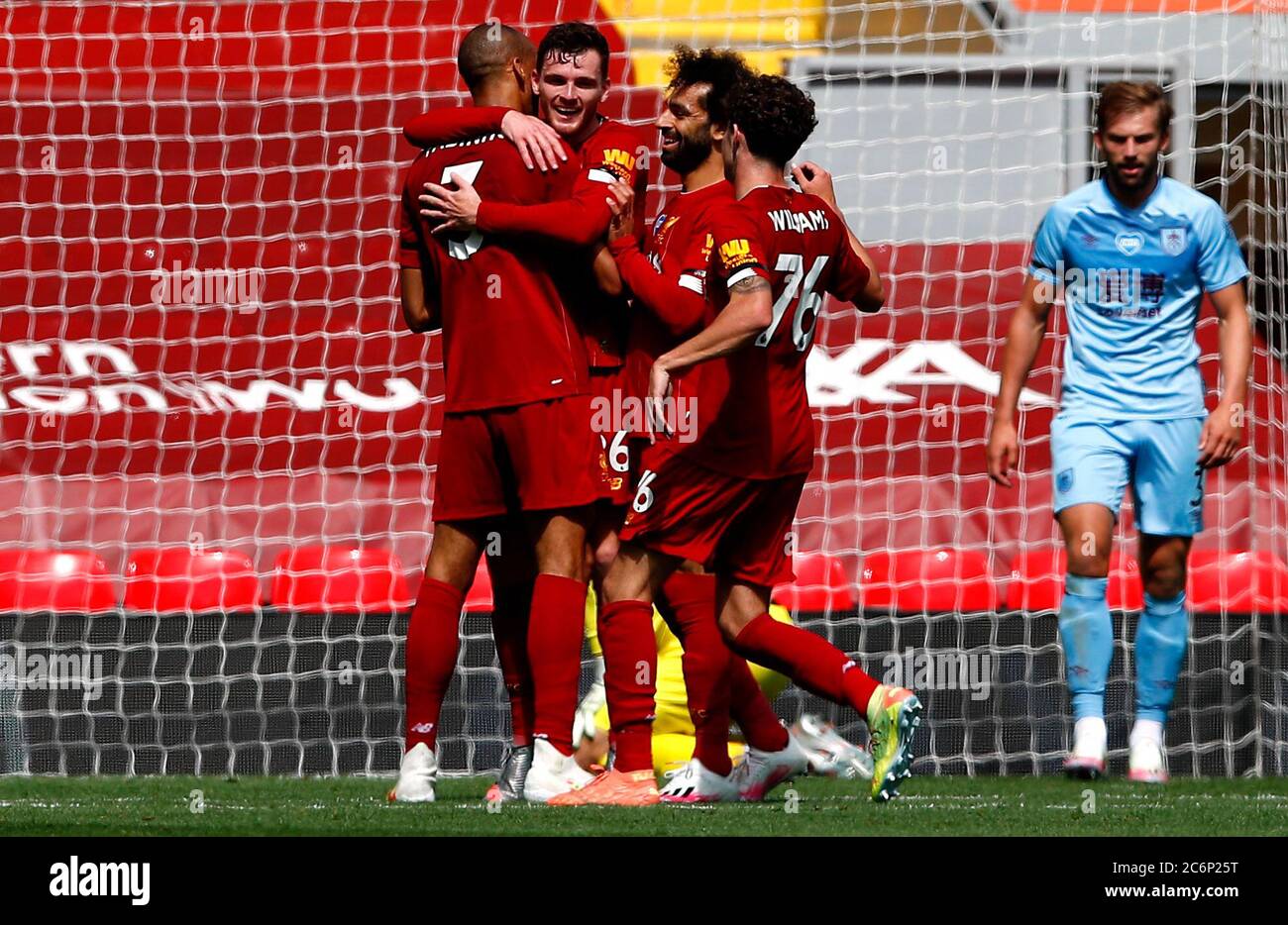 Liverpools andrew robertson celebrates scoring hi-res stock photography ...